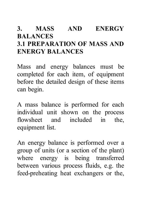 Material and energy balance | PDF