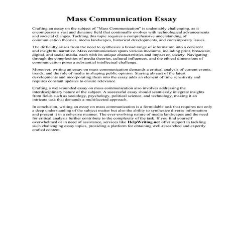 Mass Communication Essay. Fundamentals of Mass Communication Assignment Example Topics and Well ...
