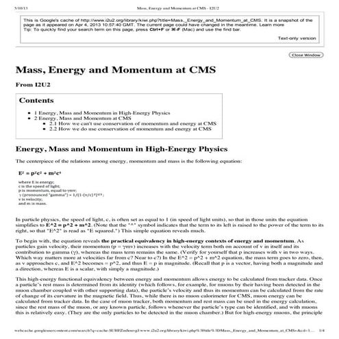 Mass, energy and momentum at cms i2 u2 | PDF