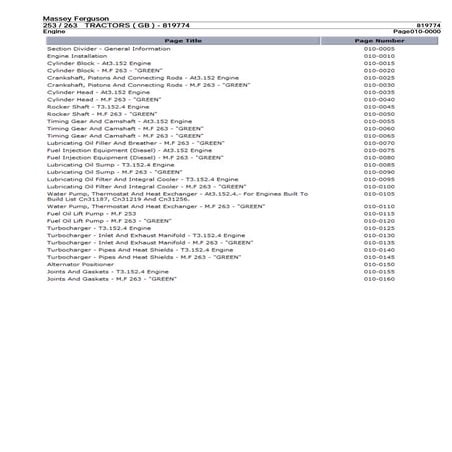 Massey ferguson mf 285 s tractors (tr) parts catalogue manual | PDF