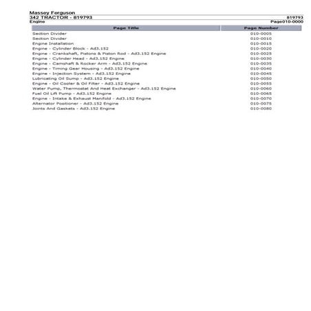 Massey ferguson 342 tractor service parts catalogue manual (part number ...