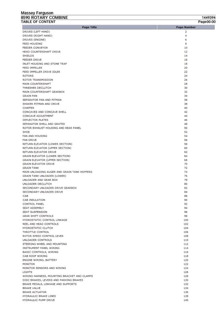 Massey ferguson 8780 combine (eff sn v51101) parts catalogue manual | PDF