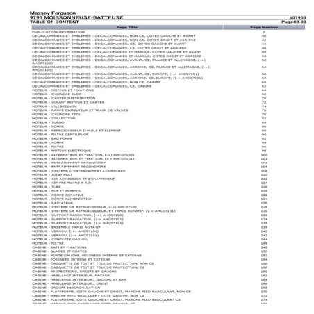 Massey ferguson 9795 moissonneuse batteuse parts catalogue manual | PDF