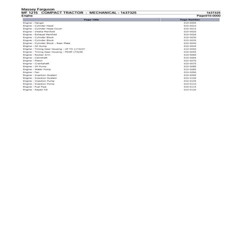 Massey ferguson mf 1215 compact tractor (mechanical) parts catalogue ...