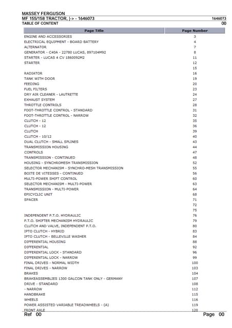 Massey ferguson mf135 tractor parts catalogue manual | PDF