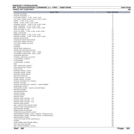 Massey ferguson mf 23 combine (= 1997) parts catalogue manual | PDF