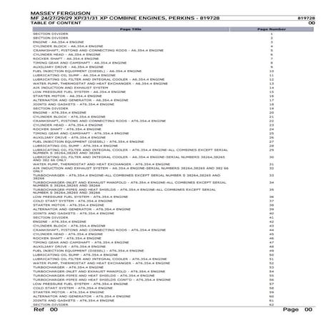Massey ferguson mf 24 combine engines (perkins) parts catalogue manual ...