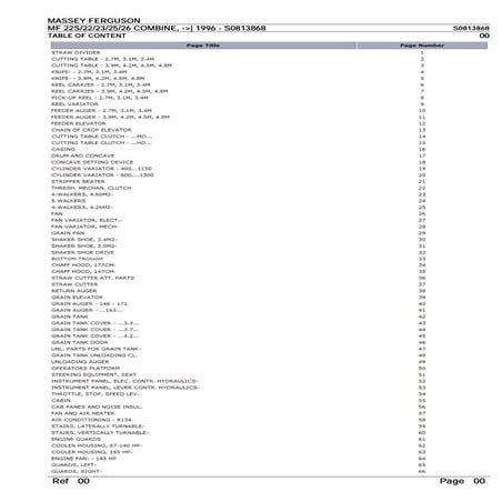 Massey ferguson mf 26 combine ( 1996) parts catalogue manual | PDF