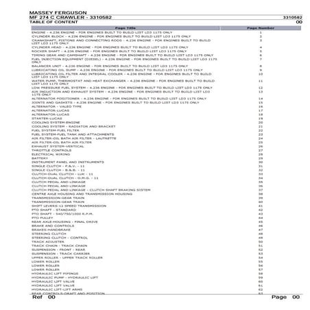 Massey ferguson mf 274 c crawler parts catalogue manual | PDF