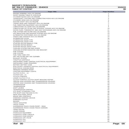Massey ferguson mf 356 cf crawler parts catalogue manual | PDF