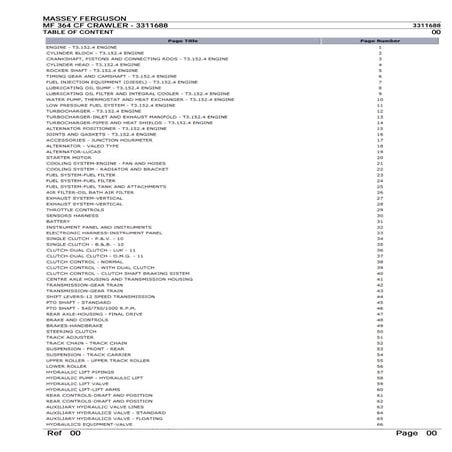 Massey ferguson mf 364 cf crawler parts catalogue manual | PDF