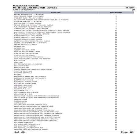 Massey ferguson mf 364 s tractor parts catalogue manual | PDF