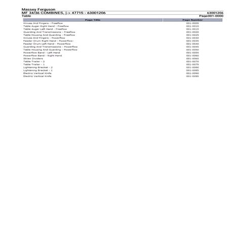 Massey ferguson mf 36 combines ( 47715) parts catalogue manual