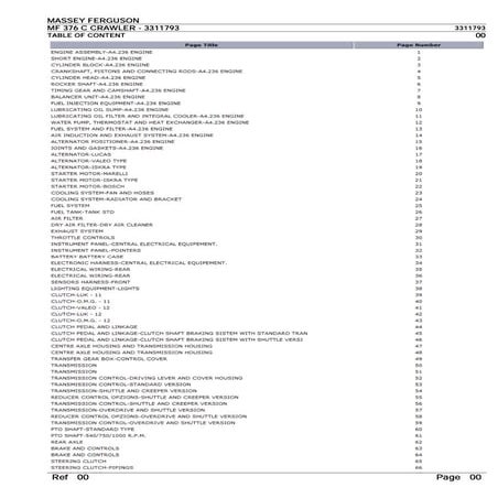 Massey ferguson mf 376 c crawler parts catalogue manual | PDF