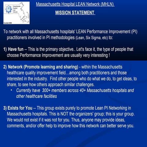 Mass hospital lean network mission statement april 2014 | PPT ...