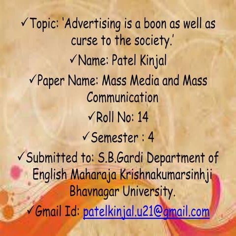 ‘Advertising is a boon as well as curse to the society.’ | PPTX