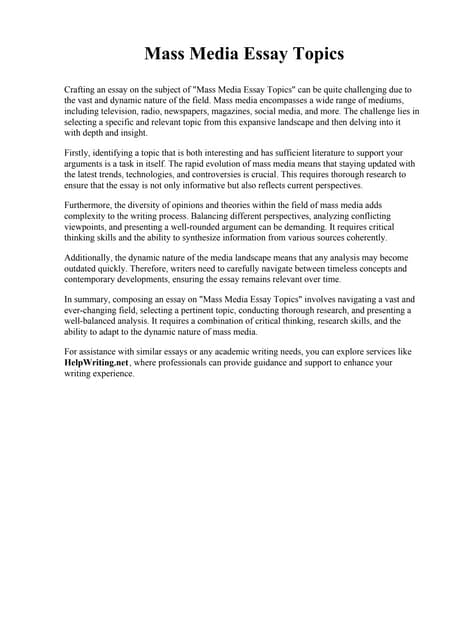 Mass Media Essay Topicspdf