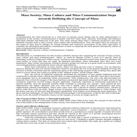 Mass society, mass culture and mass communication steps towards ...