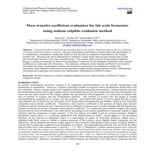 Measurement of mass transfer coefficient (k la) | PDF