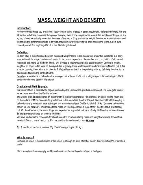 Mass and weight | PPT | Physics | Science