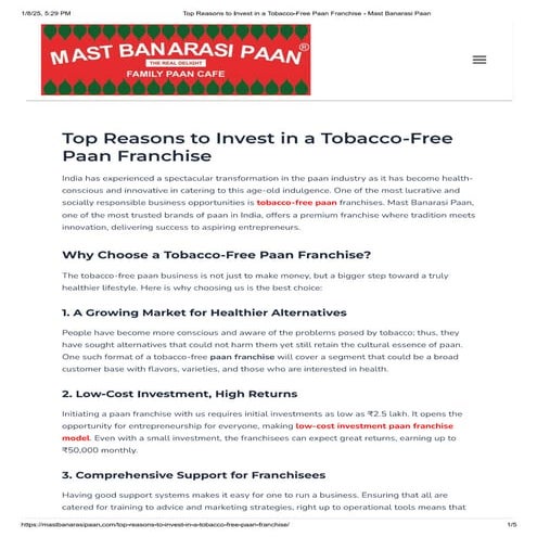 Top Reasons to Invest in a Tobacco-Free Paan Franchise | PDF