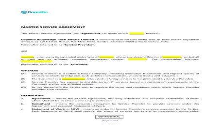 Master Service Agreement Template Consulting