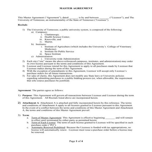 Master Agreement Template - Streaming Media | DOC