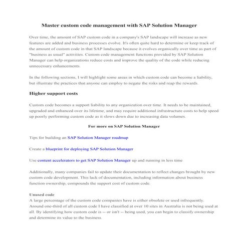 Master custom code management with sap solution manager | PDF