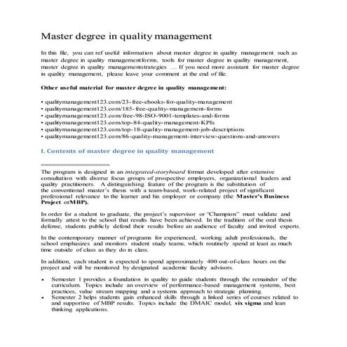 Master degree in quality management | DOCX