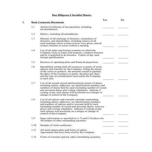 Master Due Diligence Checklist | DOC