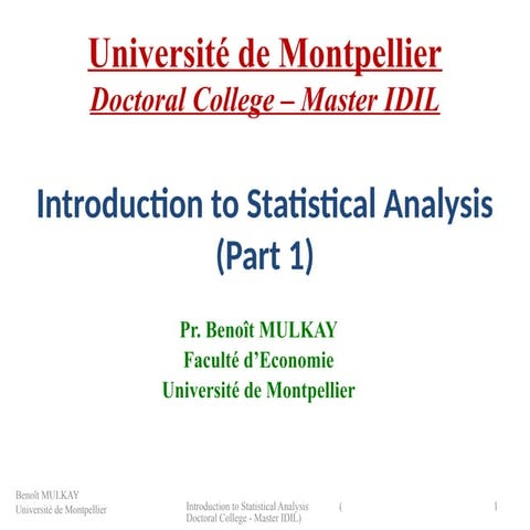 Master IDIL - Introduction to Statistical Analysis - Part 1 (October ...