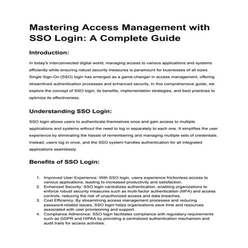 Mastering Access Management With Sso Login A Complete Guidepdf Free