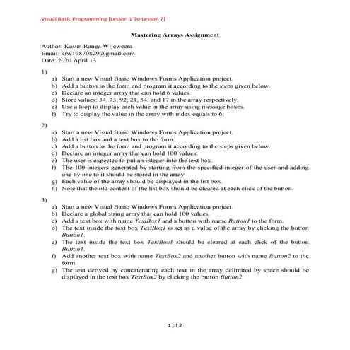 Mastering Arrays Assignment Pdf Programming Languages Computing