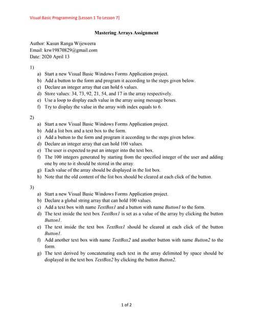 Mastering Arrays Assignment Pdf Programming Languages Computing