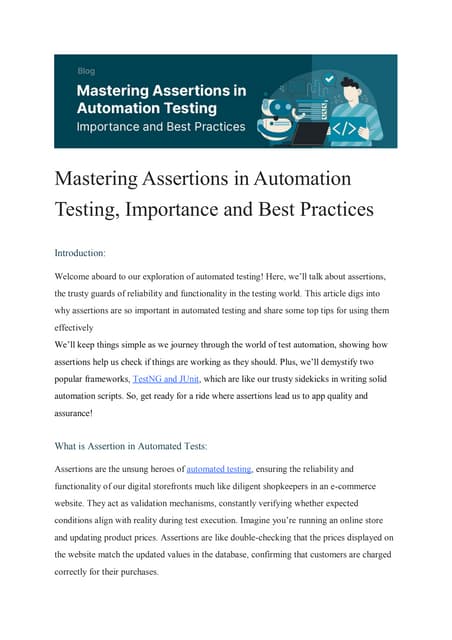 Mastering Assertions In Automation Testing Importance And Best Practicespdf