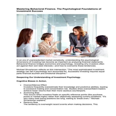 Mastering Behavioral Finance. The Psychological Foundations of ...