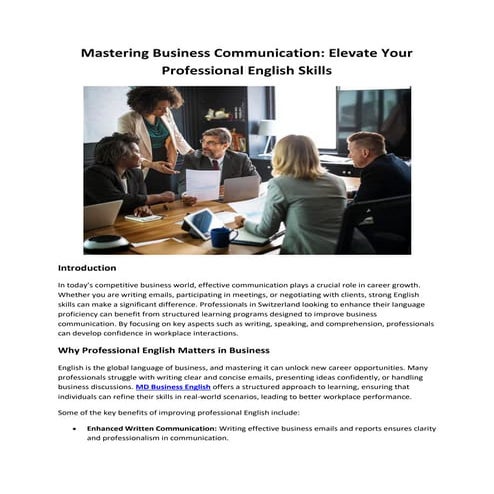 Mastering Business Communication: Elevate Your Professional English Skills | PDF