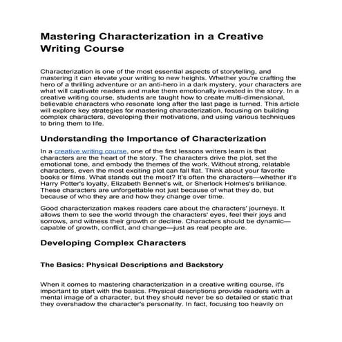 Mastering Character Development in Creative Writing | PDF