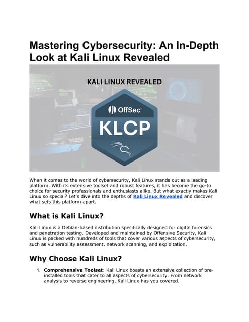 Mastering Ethical Hacking With Kali Linux Revealed Pen 103docx