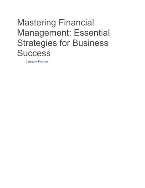 Financial Management - Keys to Economic Success | PPT