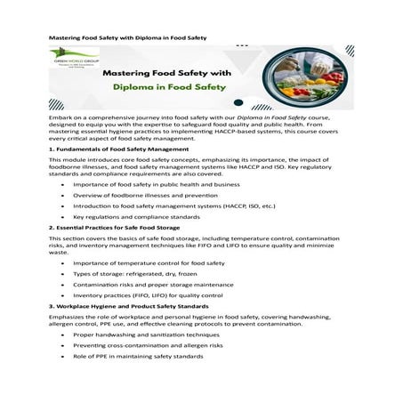 Mastering Food Safety with Diploma in Food Safety (1).pdf | Food ...