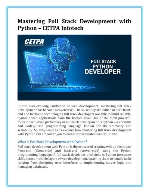Mastering Full Stack Development With Python Cetpa Infotechpdf