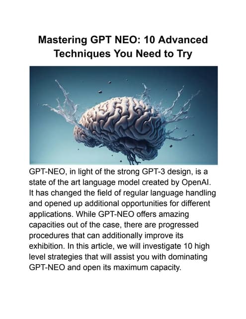 Mastering Gpt Neo 10 Advanced Techniques You Need To Trypdf