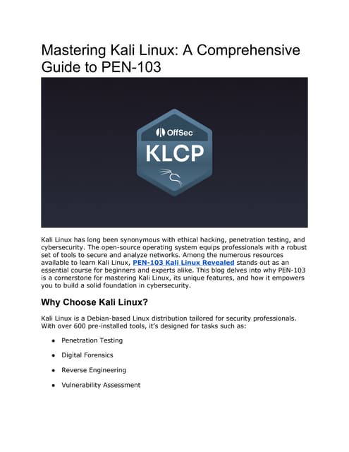 Mastering Ethical Hacking with Kali Linux Revealed PEN 103.docx