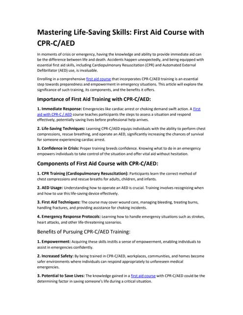 Emergency Response and trauma training | PDF | First Aid | Injuries