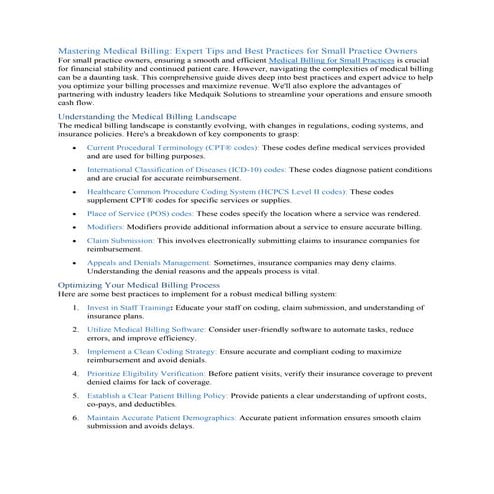 Mastering Medical Billing Expert Tips and Best Practices for Small ...