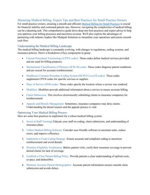 Optimizing Medical Billing and Coding Efficiency | PDF