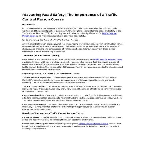 Mastering Road Safety The Importance of a Traffic Control Person Course ...