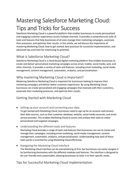 Salesforce Marketing Cloud Vs Sales Cloud Ppt