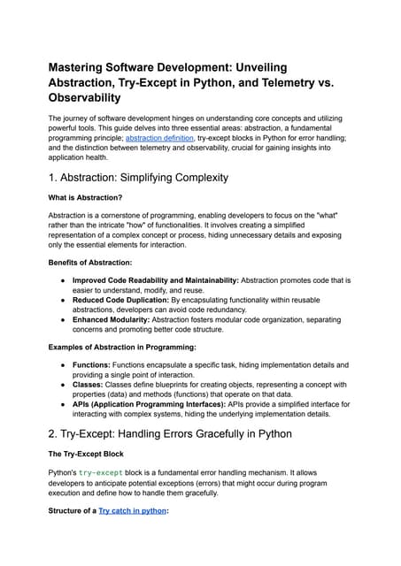 Mastering Software Development Unveiling Abstraction Try Except In Python And Telemetry Vs Pdf